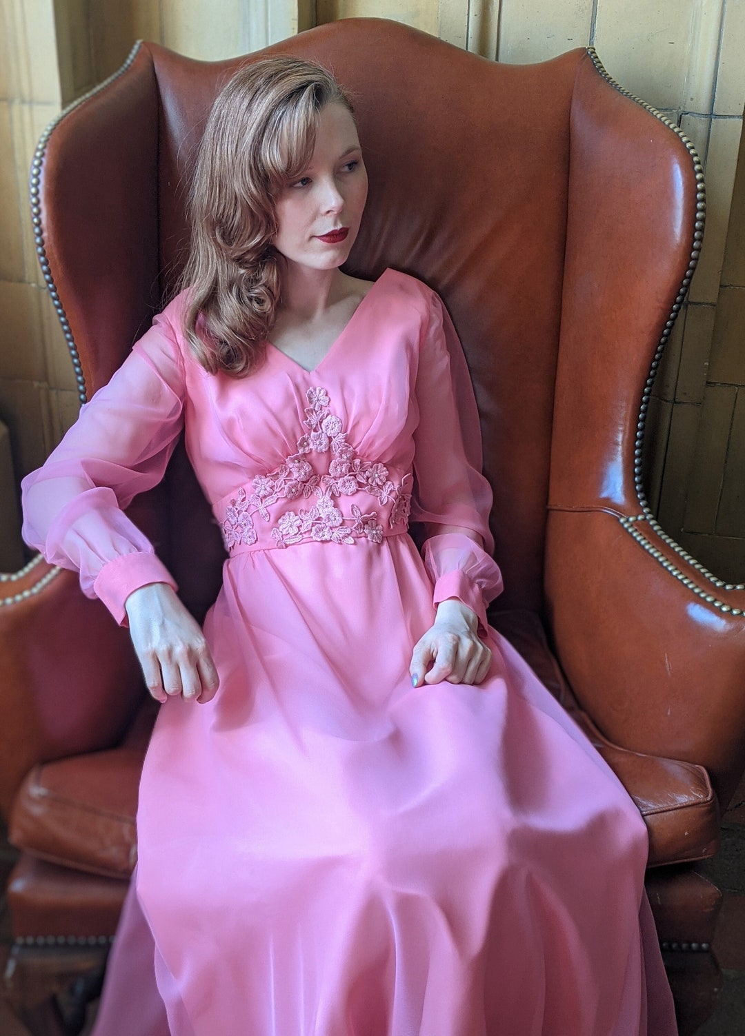Vintage 1970s Jeri Originals Hot Cherry Pink Maxi Dress Gown - Etsy