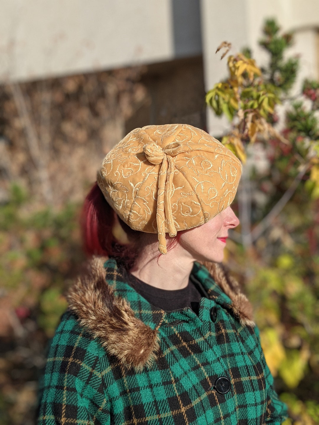 Vintage 1960s Goldenrod Yellow Stitched Velvet Tam Beret Hat - Etsy
