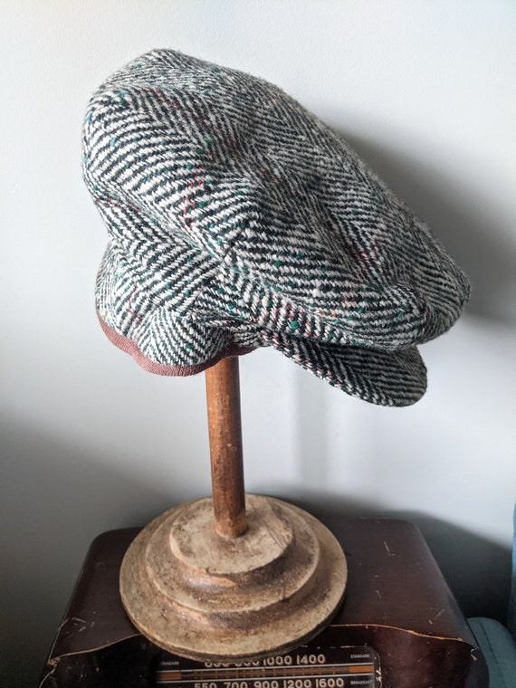 Vintage 1930s CROWN Herringbone Tweed Winter Cap - Gem