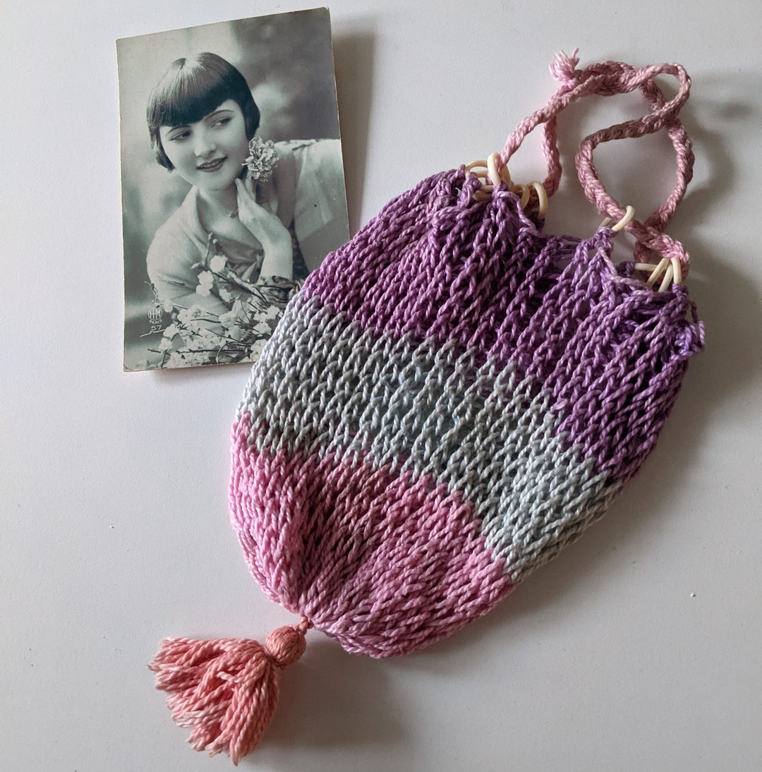 Antique 1920s Pastel Knitted Reticule Bag - Etsy