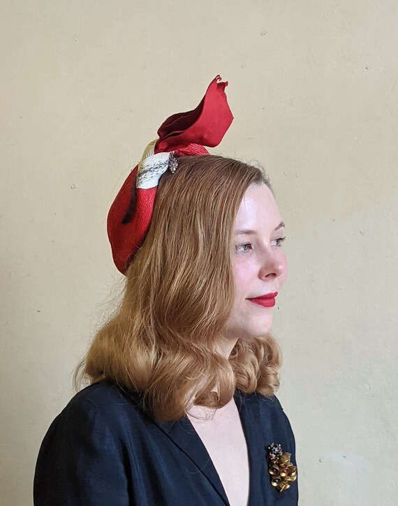 As is Vintage 1930s Red Straw Ribbon Hat - Etsy