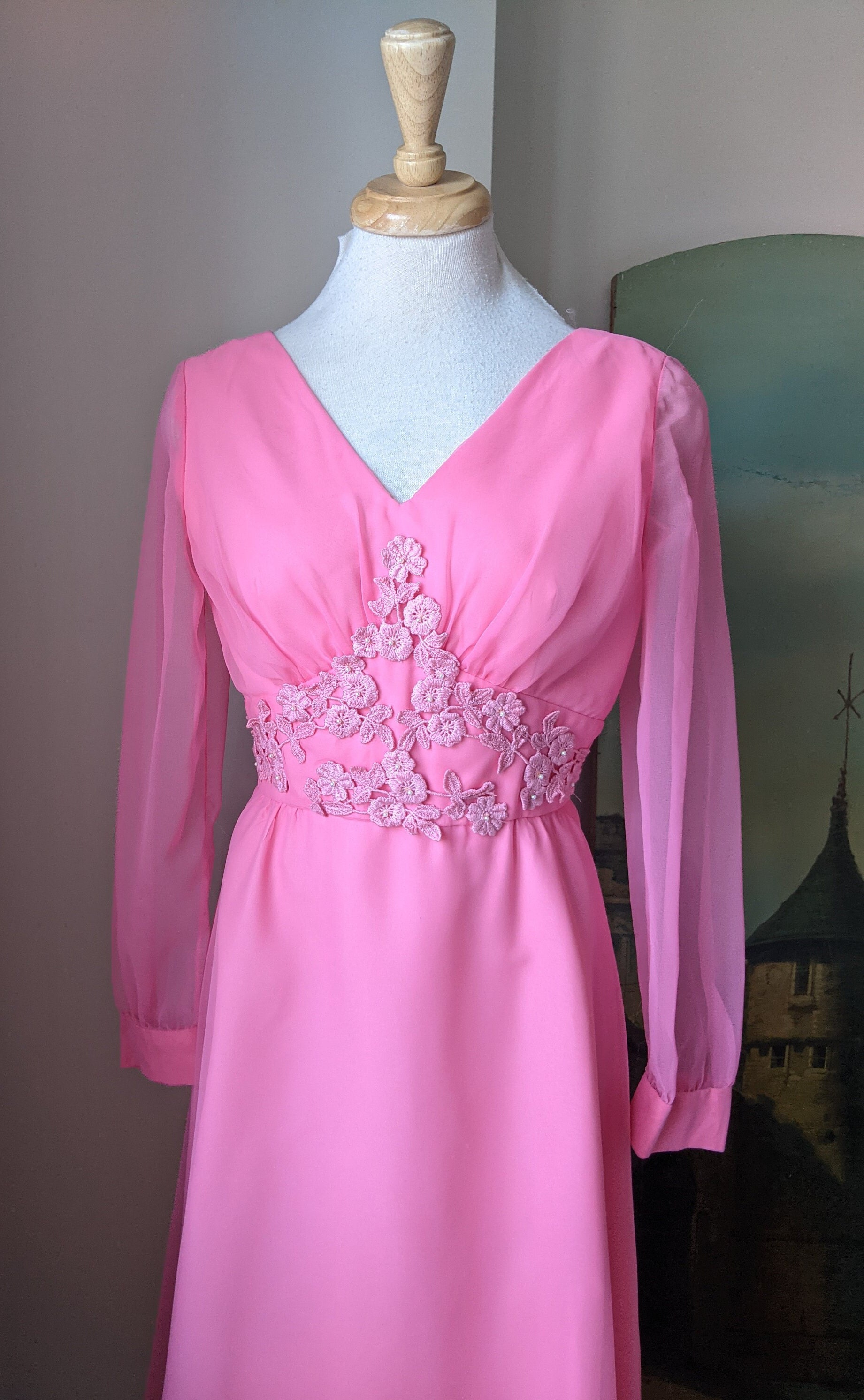 Vintage 1970s Jeri Originals Hot Cherry Pink Maxi Dress Gown - Etsy