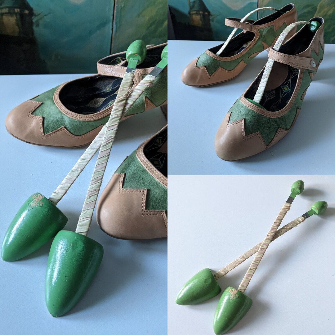 Vintage 1920s 1930s Green Peach Painted Wood Shoe Shapers - Etsy