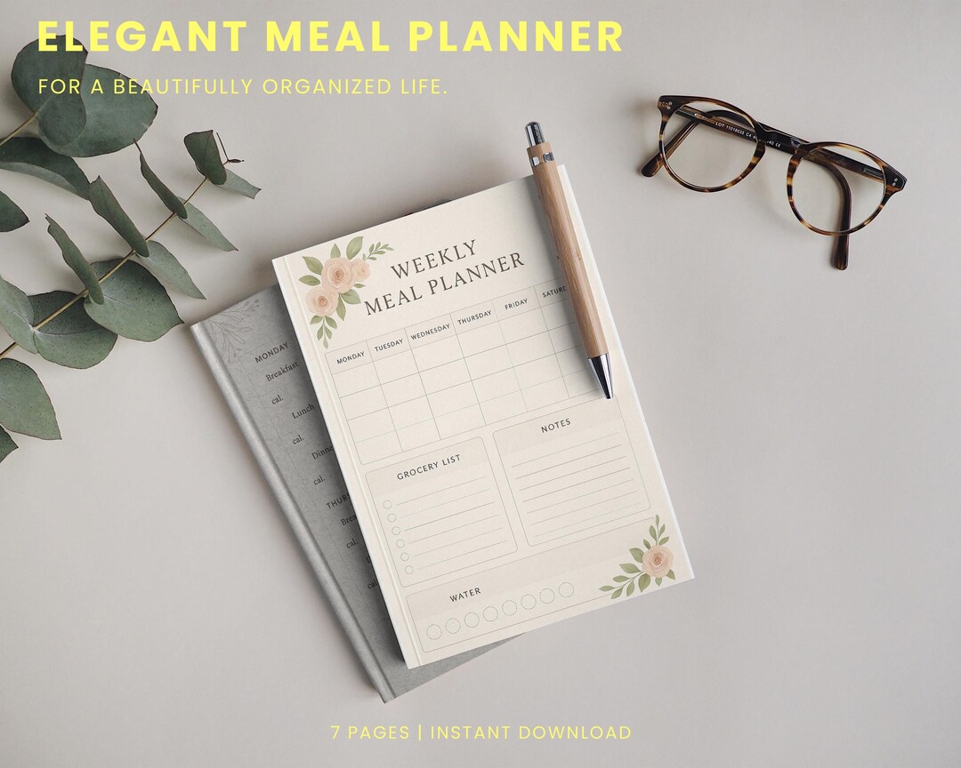 Weekly Meal Planner Printable | Breakfast Lunch Dinner Menu & Grocery ...
