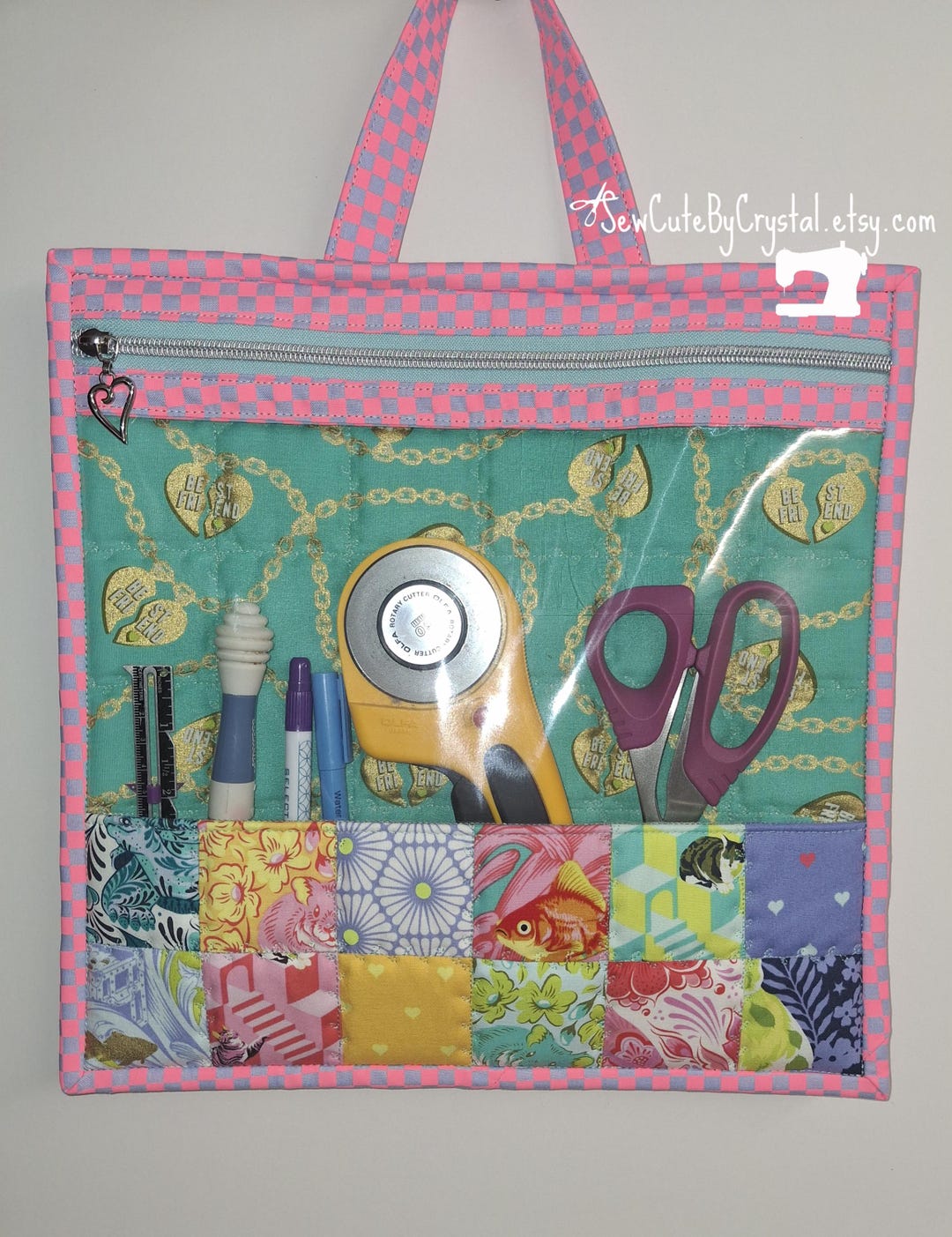 Ready to Ship - Quilted Patchwork Project Bag in Tula Pink Besties ...