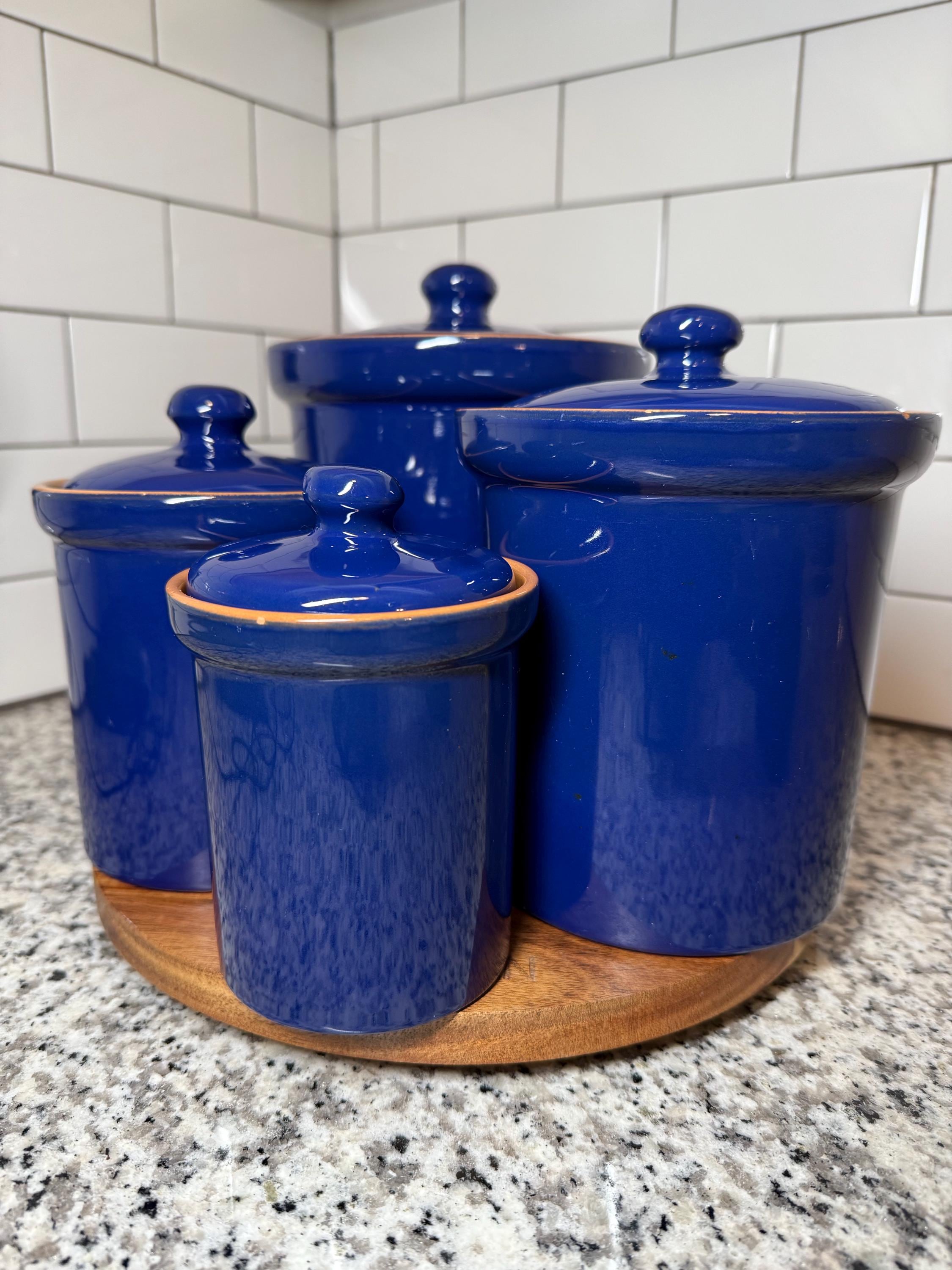 Vintage Set of 4 Cobalt Blue Glazed Ceramic Canisters – Handcrafted ...