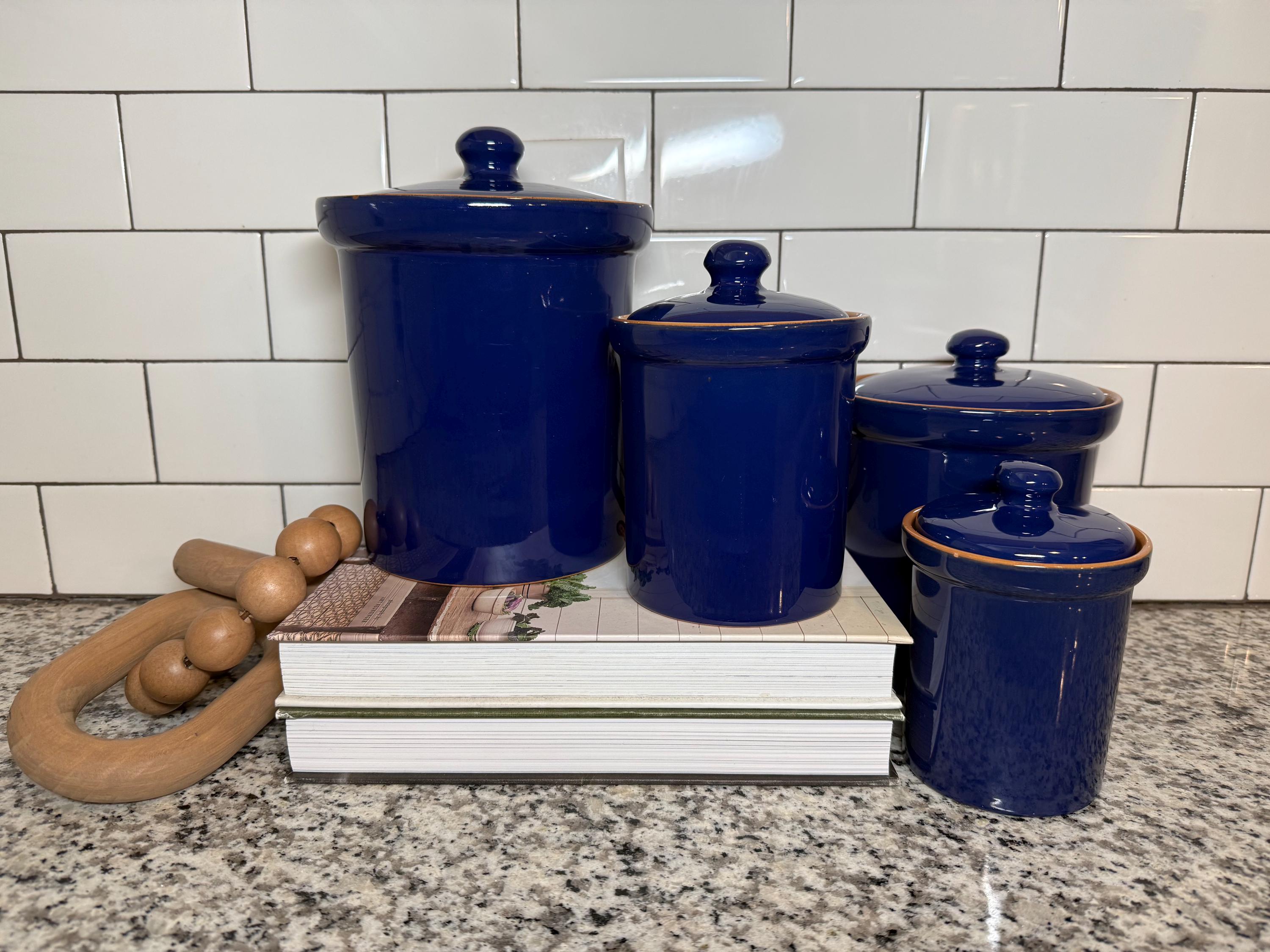 Vintage Set of 4 Cobalt Blue Glazed Ceramic Canisters – Handcrafted ...