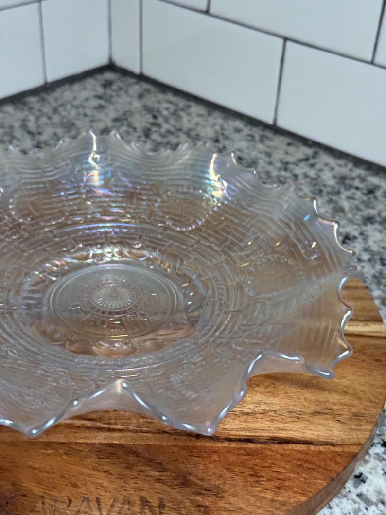 Antique Dugan Apple Blossom Twigs White Carnival Glass Bowl – Clear ...