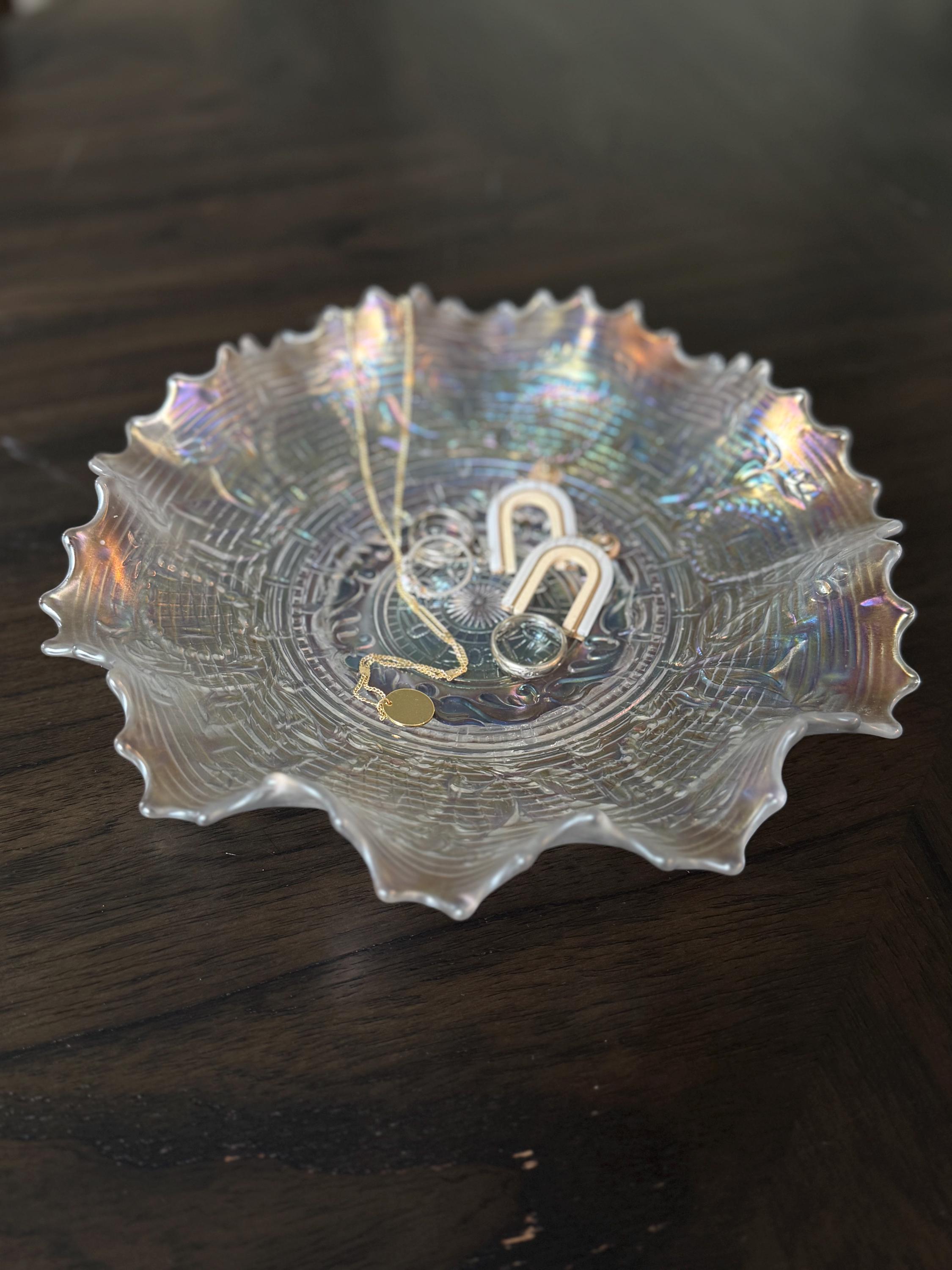 Antique Dugan Apple Blossom Twigs White Carnival Glass Bowl – Clear ...