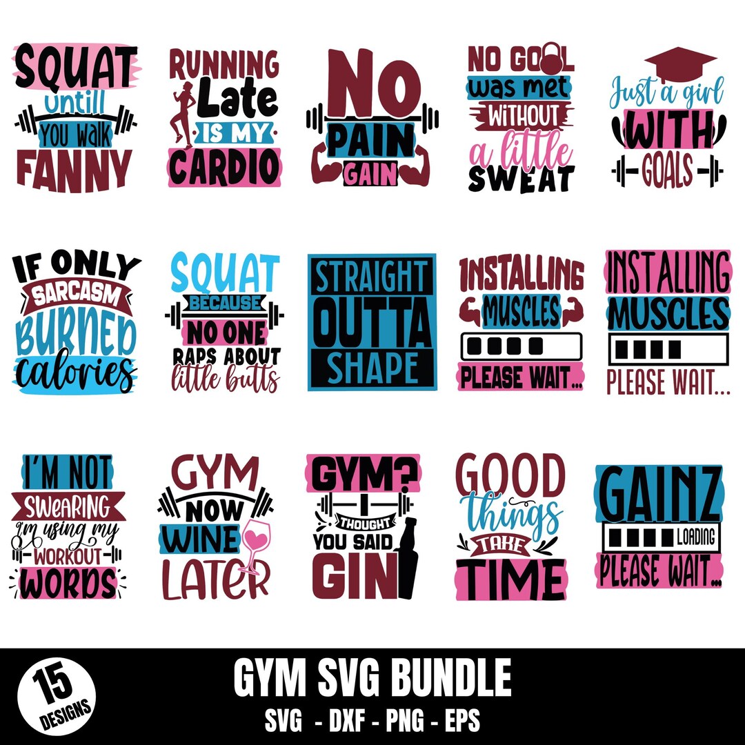 Gym Quote SVG Bundle: Fitness, Cardio, & Squat Designs (digital Files ...