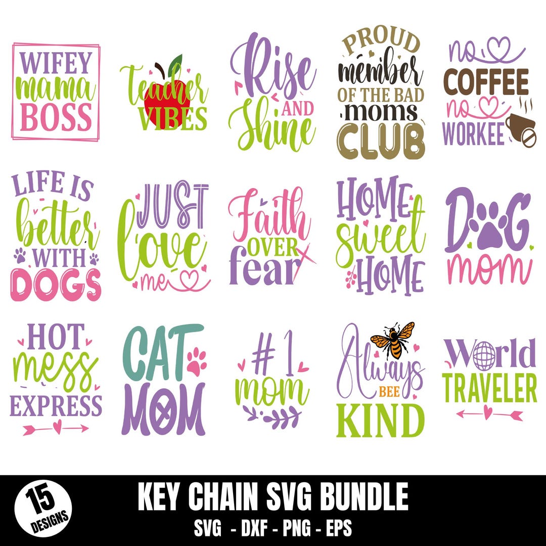 Keychain Svg Bundle, Keychain Bundle, Cute Keychain Svg, Mom Keychain ...