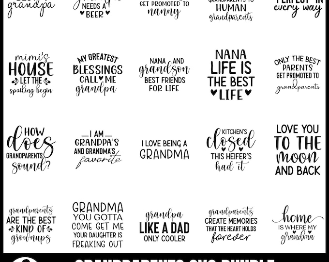 Grandparents SVG Bundle: Grandma, Grandpa, Nana & Papa Designs (digital ...