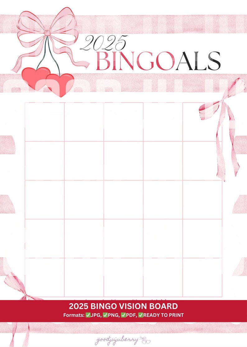 2025 Vision Board Bingo Card, New Year Bingo, 2025 Bingo Printable Card ...