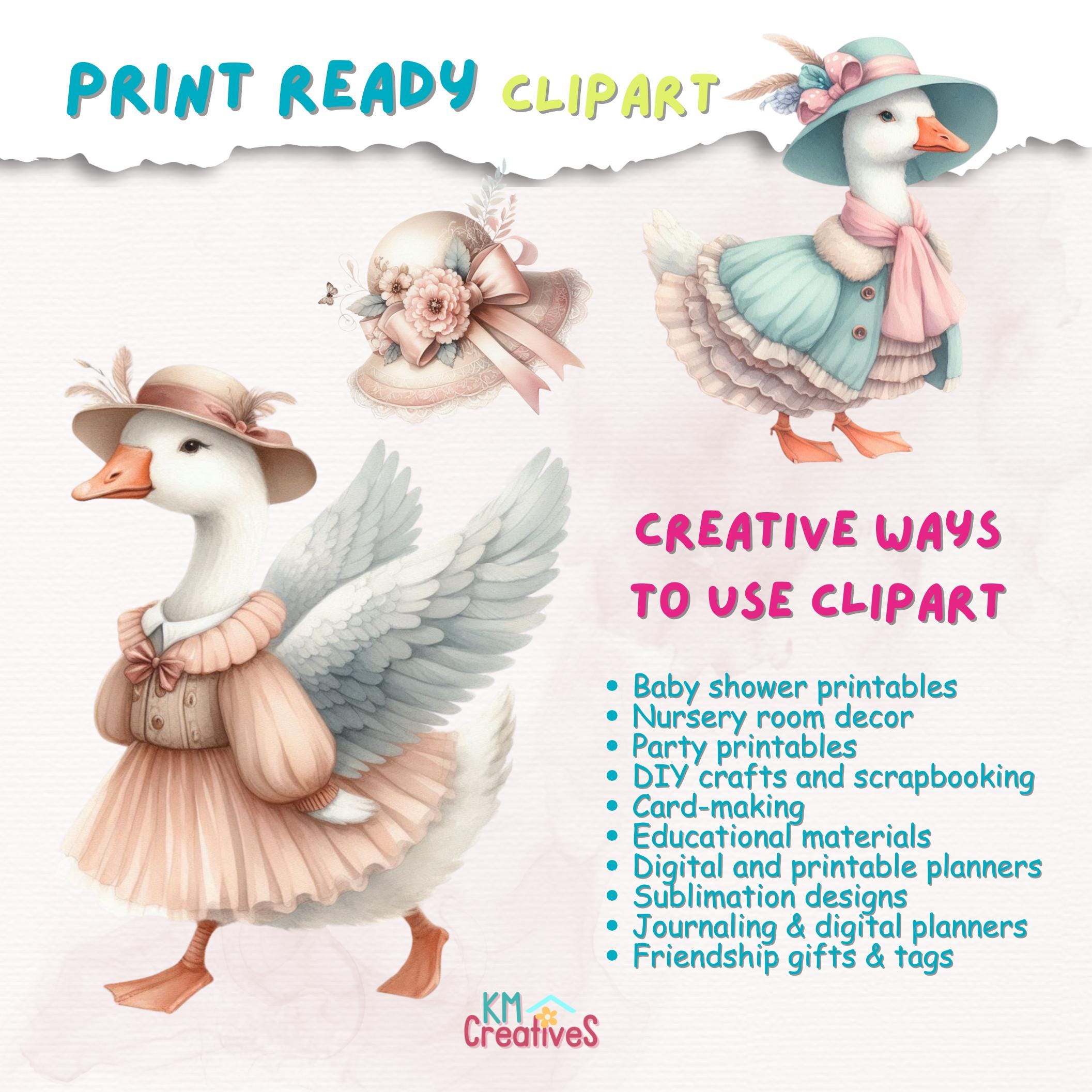 Vintage Goose Clipart PNG Set | Dressed Goose Illustration Bundle ...