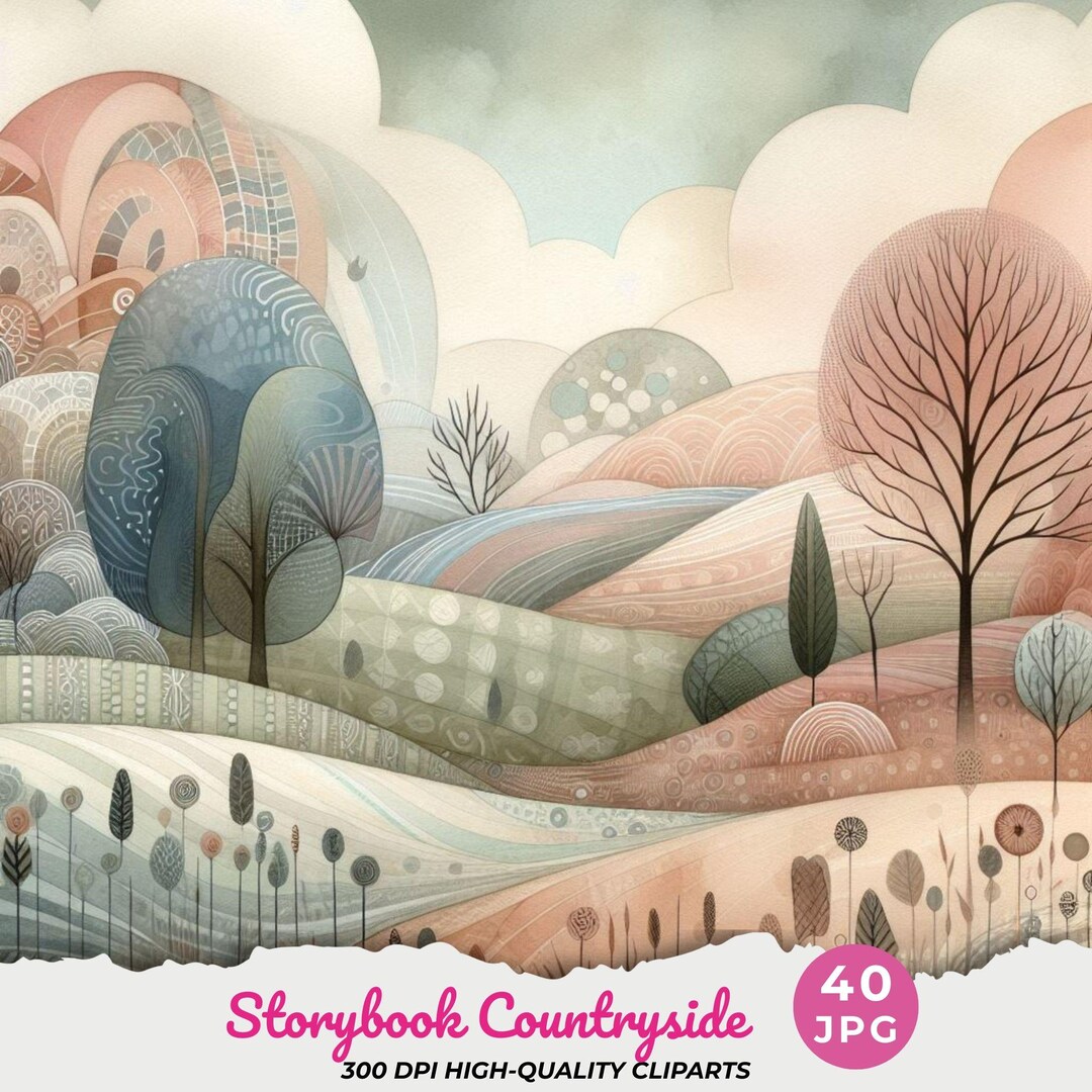 Storybook Landscape Clipart: Whimsical Countryside Watercolor Scenes ...