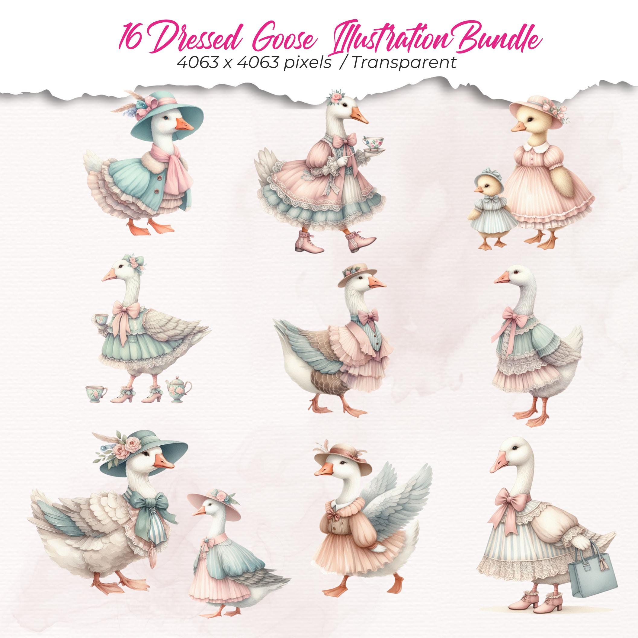 Vintage Goose Clipart PNG Set | Dressed Goose Illustration Bundle ...