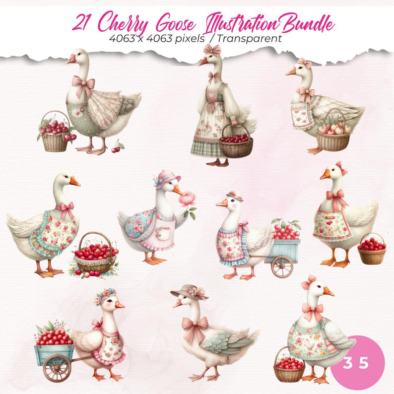 Goose Clipart PNG Set | Cherry Goose Illustration Bundle | Farm Animal ...