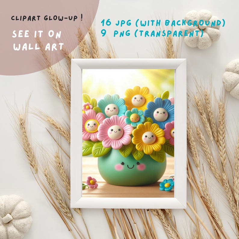 Happy Face Flower Clipart PNG JPG | Kawaii Cute Floral Graphics ...