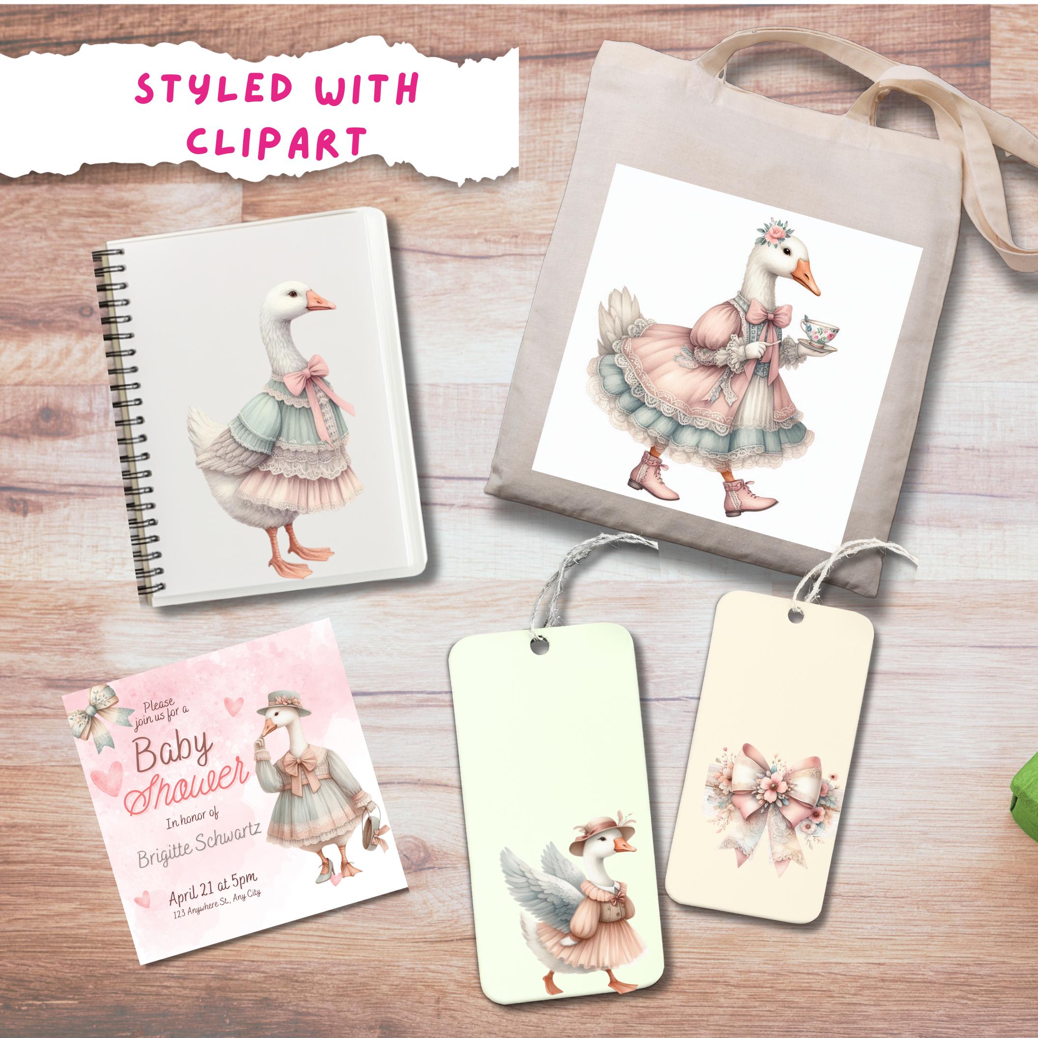 Vintage Goose Clipart PNG Set | Dressed Goose Illustration Bundle ...