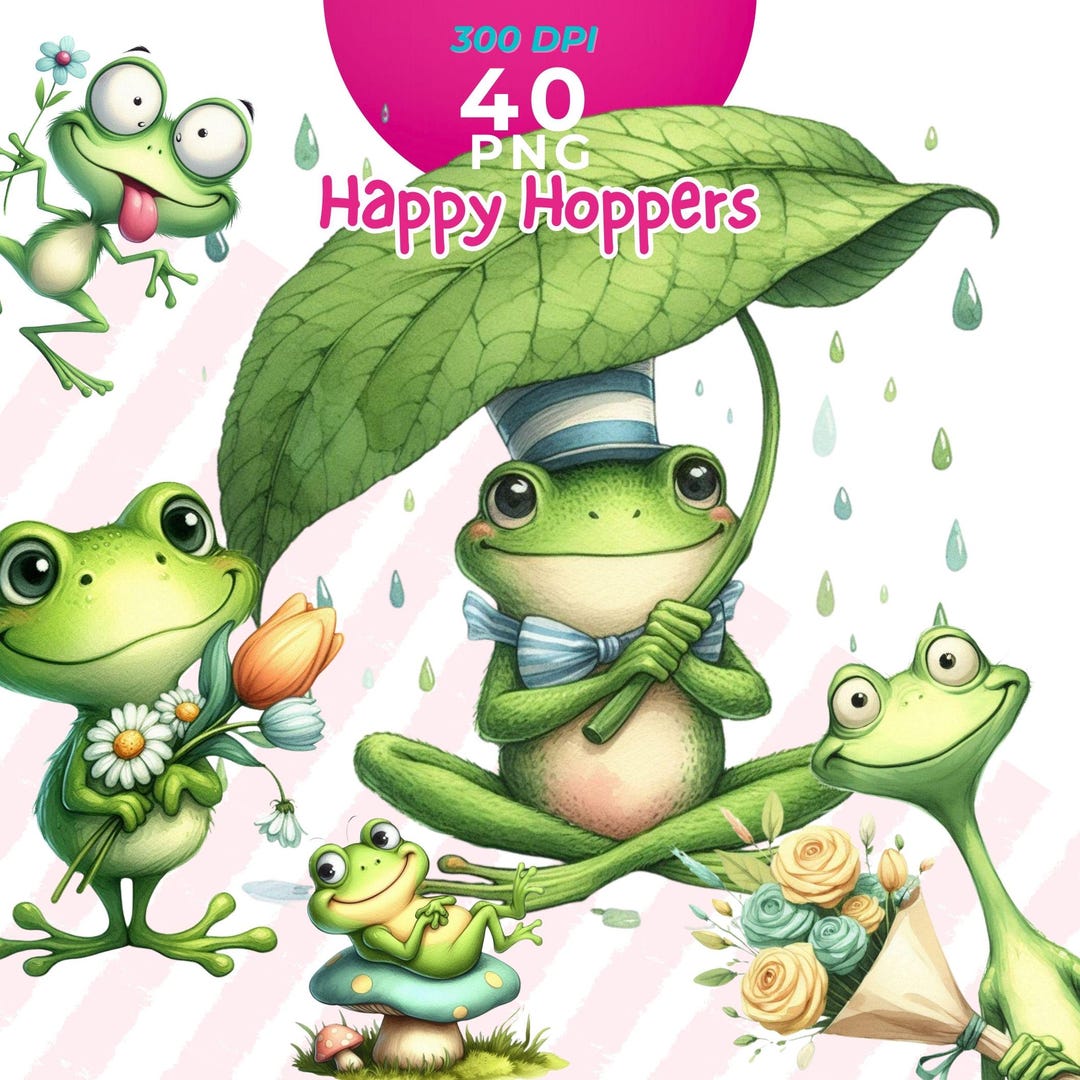 Whimsical Frog Clipart : Spring Garden Watercolor Set for Teachers - Etsy