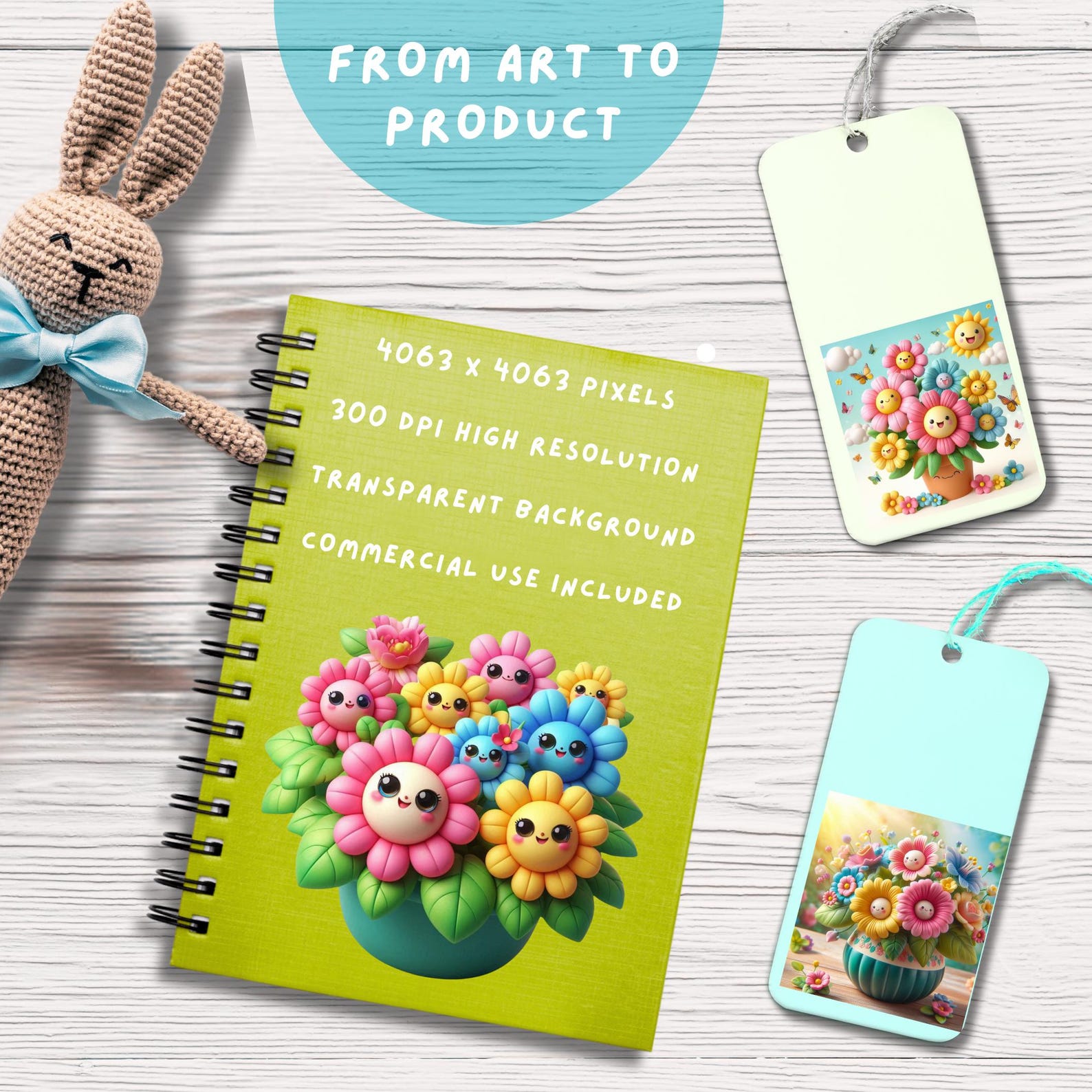 Happy Face Flower Clipart PNG JPG | Kawaii Cute Floral Graphics ...