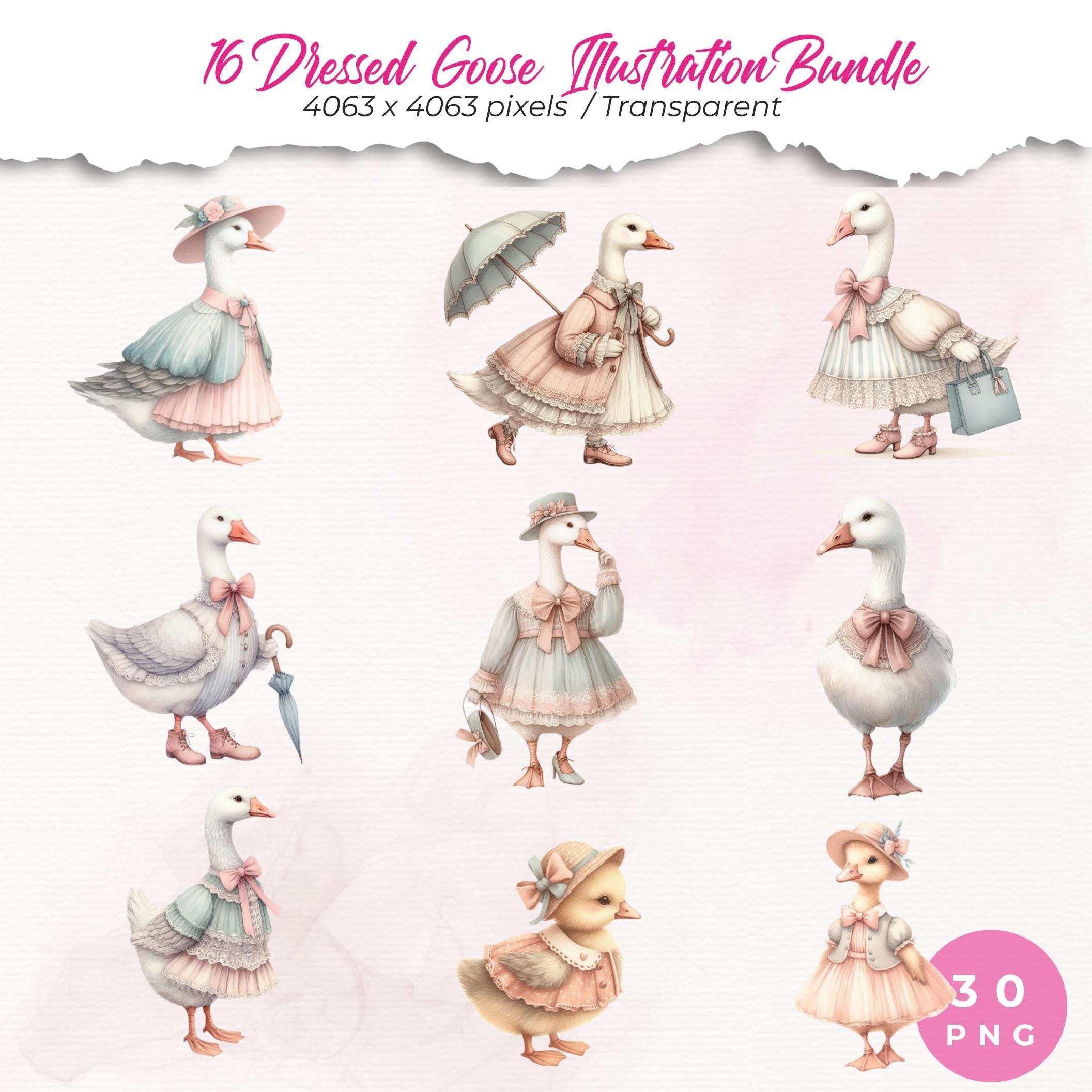 Vintage Goose Clipart PNG Set | Dressed Goose Illustration Bundle ...
