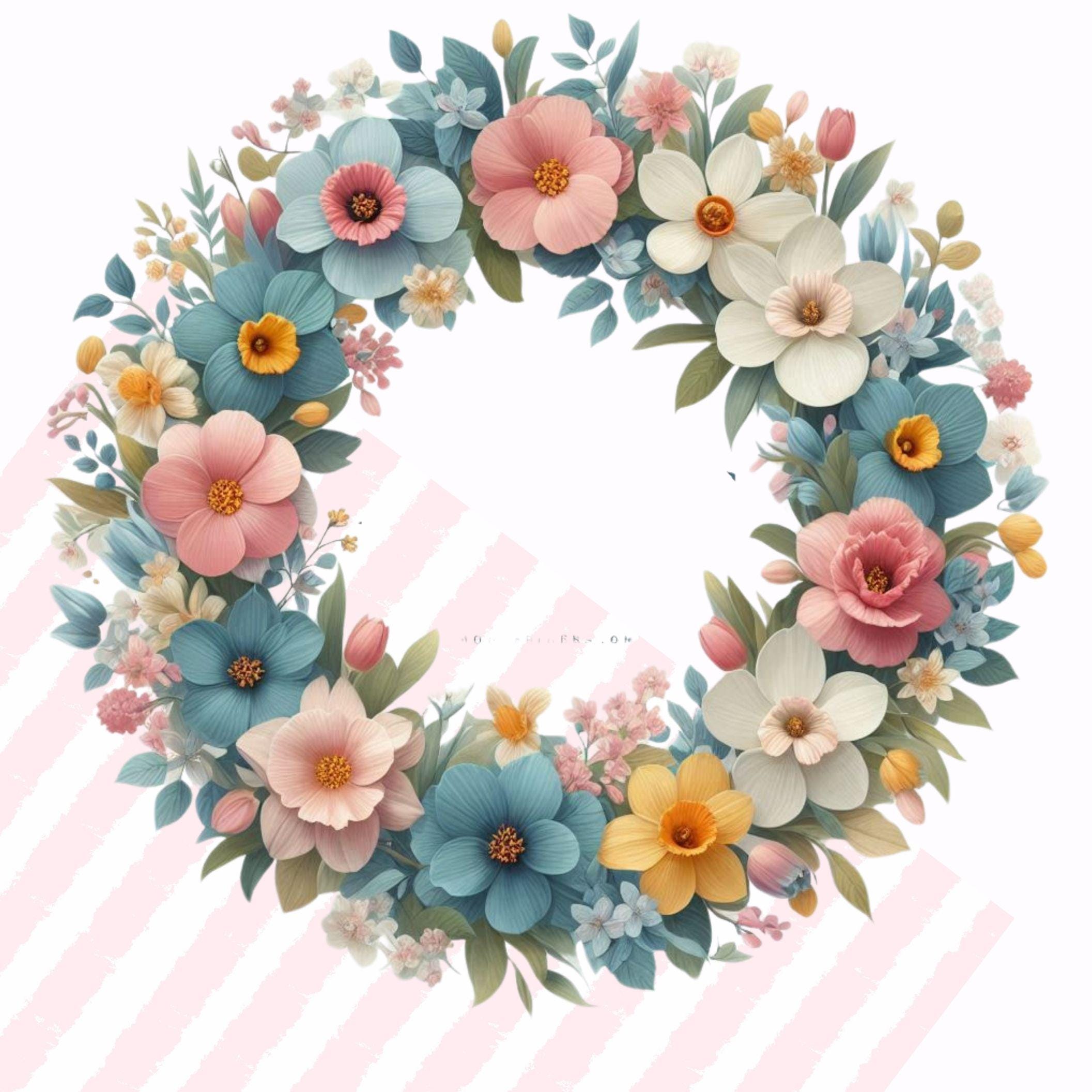 Floral Wreath Clipart for Cards :mothers Day Pastel Spring Art - Etsy