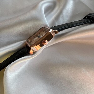 Classic Vintage Gold Tank Style Women’s Watch - Black Leather Strap ...