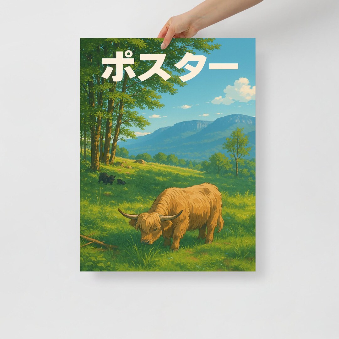 Highland Cow 'poster' Grazing - Japanese Style Poster (no Frame) - Etsy