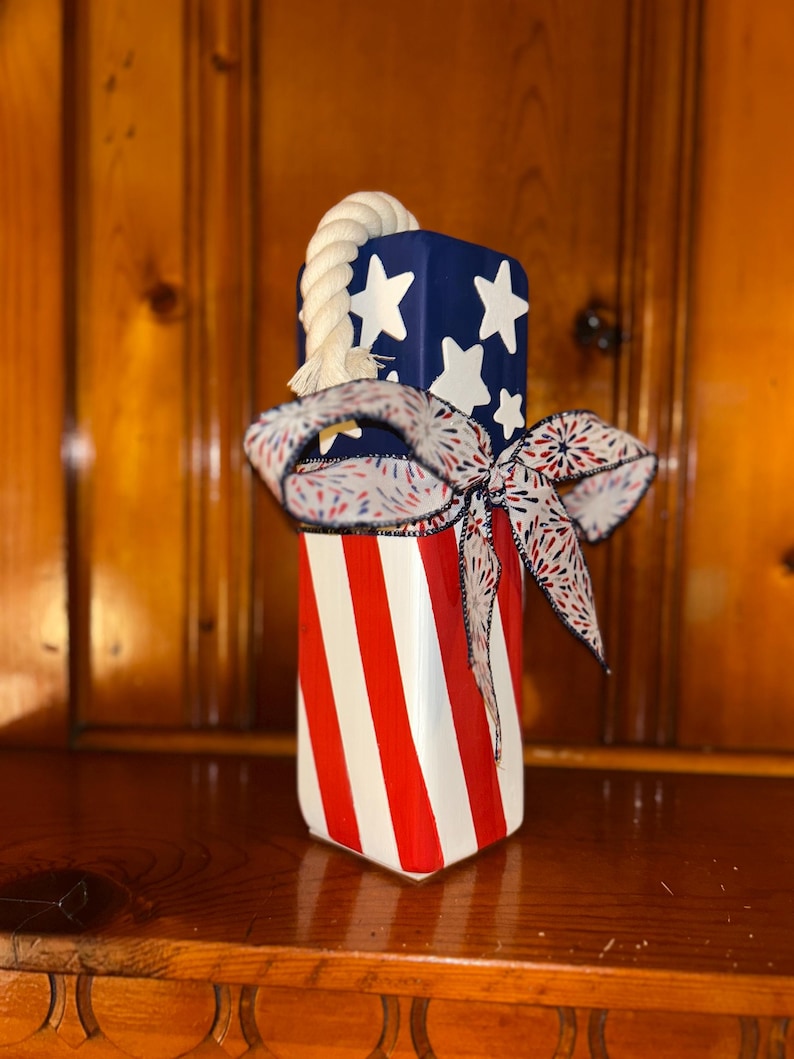 Wood 4x4 Fourth of July Firecracker Decoration for Mantle, Patriotic ...