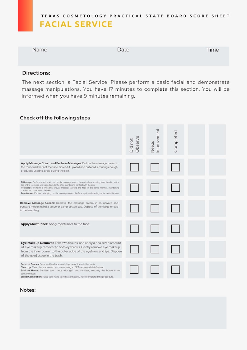 Cosmetology Practical Exam Practice Grade Sheet - Etsy