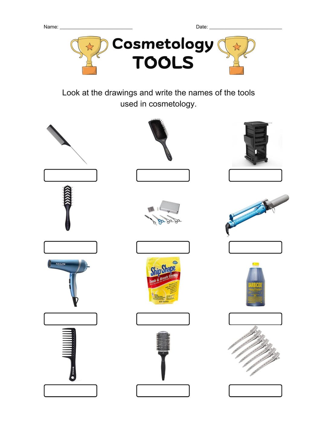 Cosmetology Tools Worksheet - Etsy