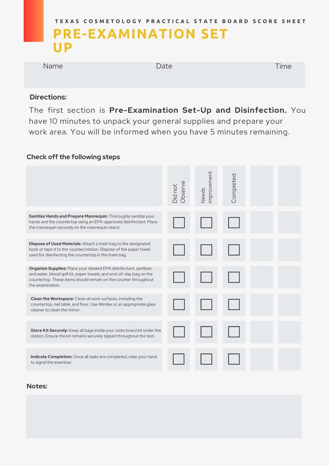Cosmetology Practical Exam Practice Grade Sheet - Etsy