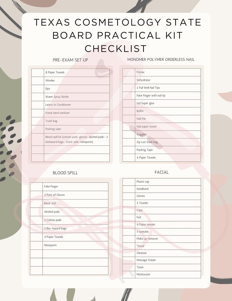 Texas Cosmetology Practical State Board Item Checklist - Etsy