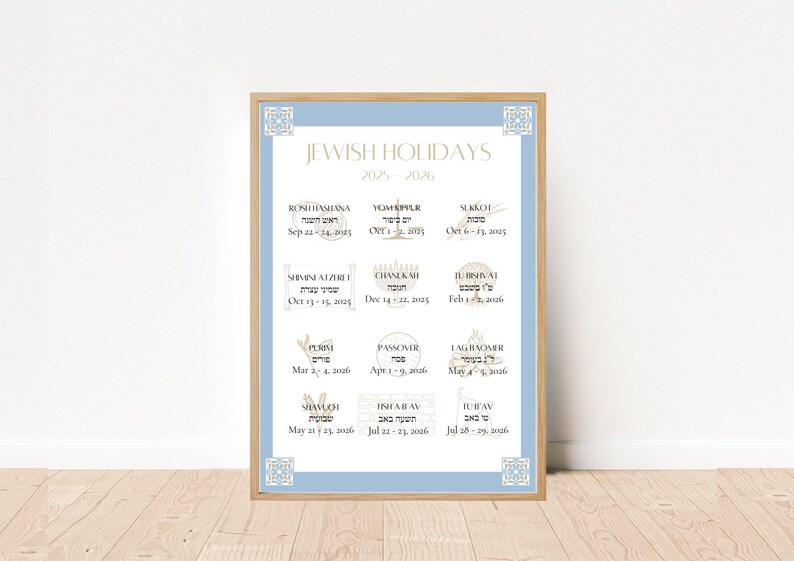 Jewish Holiday Calendar, 2026 Holiday Calendar, 5786 Calendar, Hebrew ...