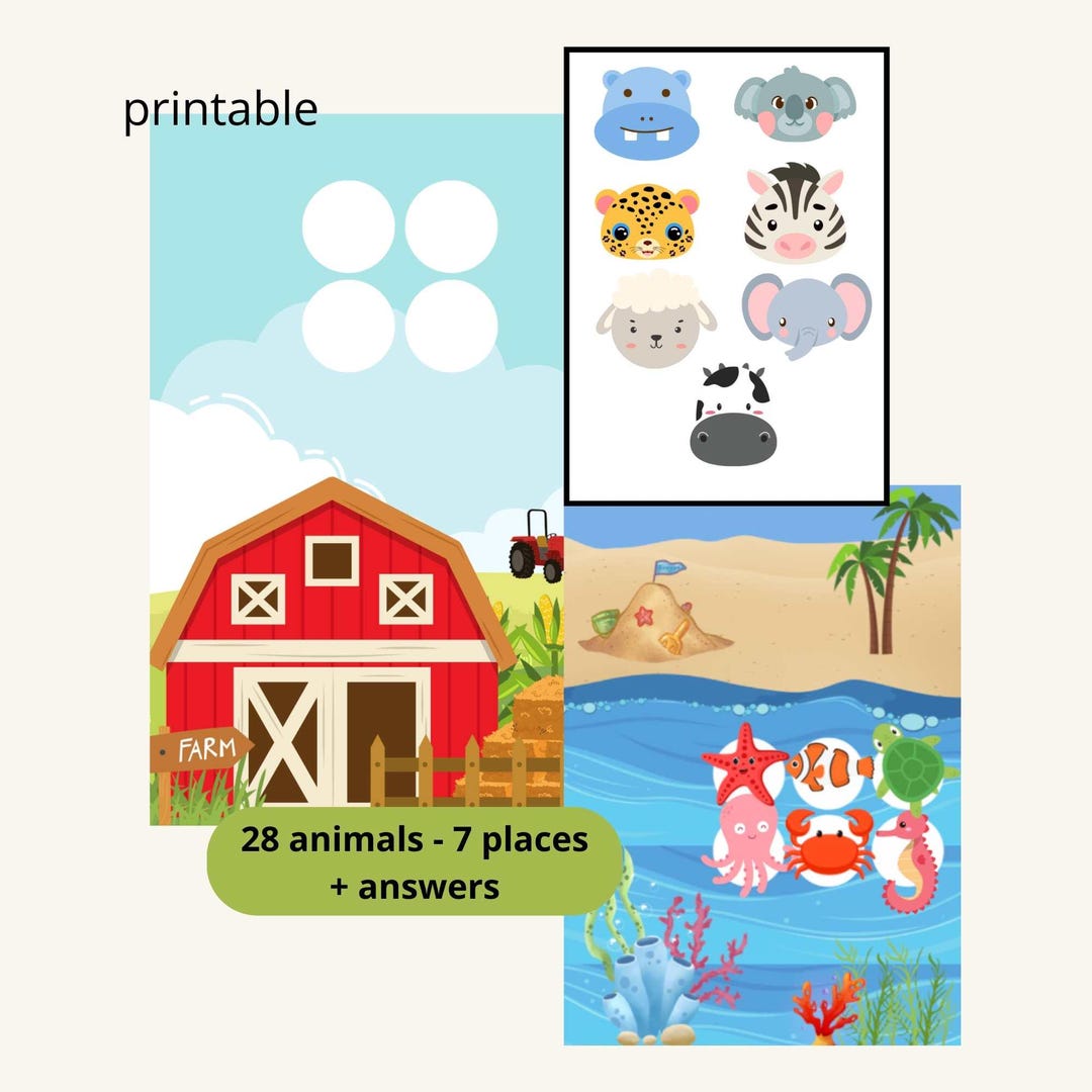 KIDS Game Animals, Farm, Sea, Jungle, Cute Animals PDF for Printing - Etsy