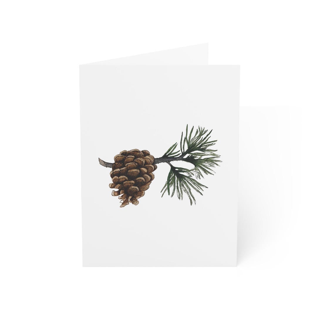 Hand Drawn Pinecone Print, Stationery Set, Note Cards, Holiday Cards ...