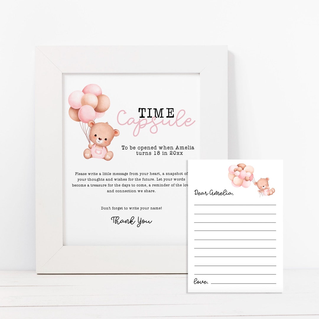 Beary First Birthday Pink Time Capsule, Baby Girl Milestone Keepsake ...