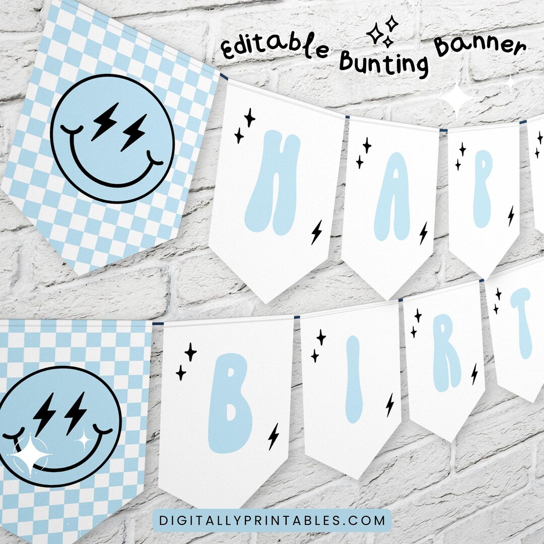 One Happy Dude Bunting Banner Blue Cool Dude Happy Birthday Banner ...