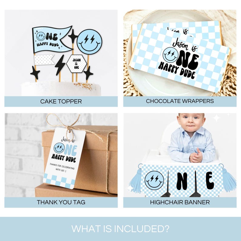 One Happy Dude Blue Birthday Bundle, One Happy Year Boy, Editable ...