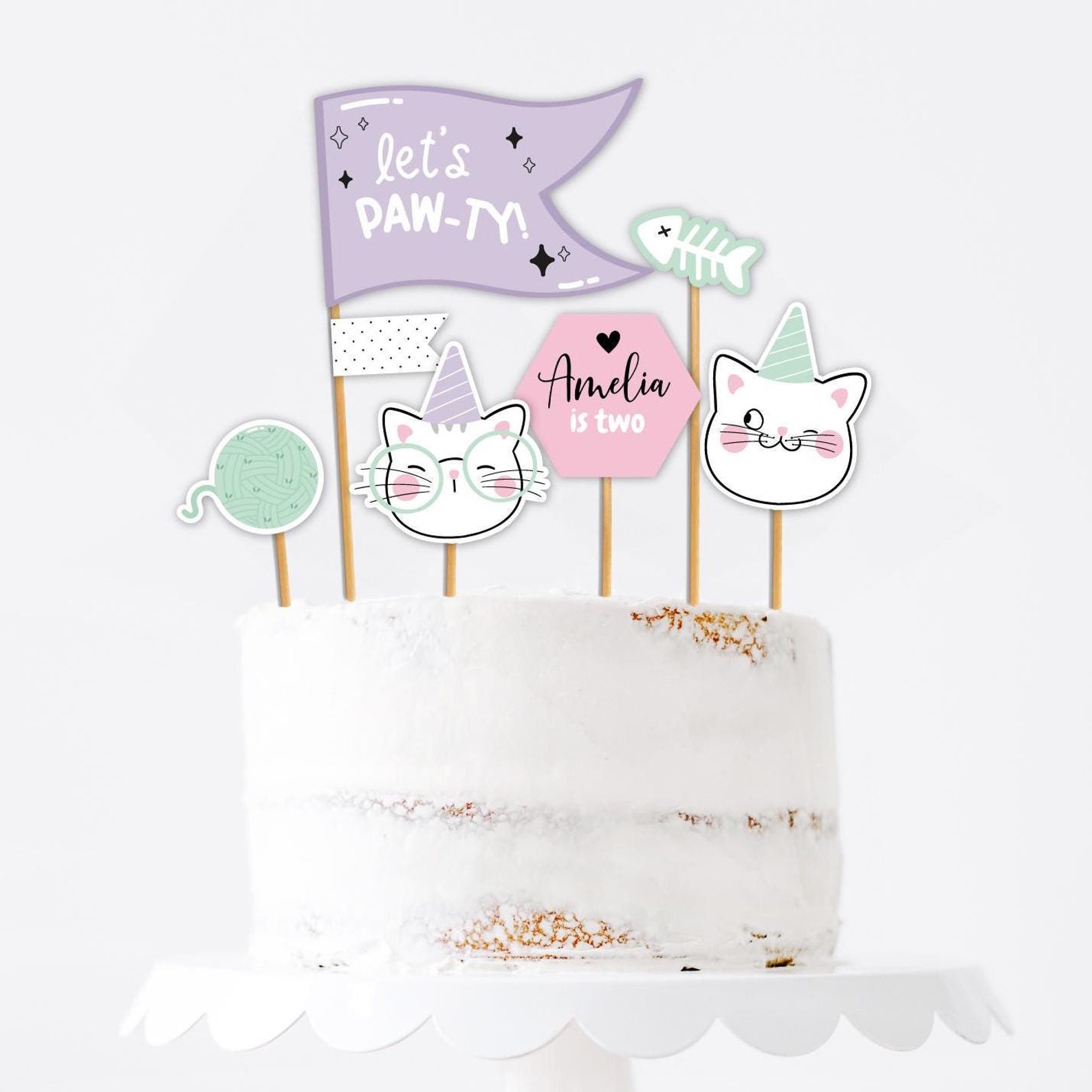Editable Kitten Cake Topper, Lets Pawty Topper, Kitty Cat Party Decor ...