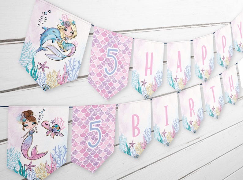 Editable Mermaid Bunting Banner | Custom Party Decor, Under the Sea ...