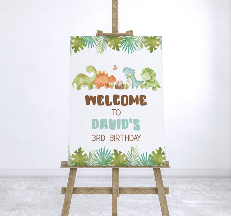 Editable Dinosaur Birthday Welcome Sign: T-rex Party Decor (digital ...