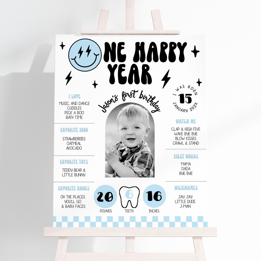 Blue One Happy Dude - 1st Birthday Milestone - Boy First Birthday ...