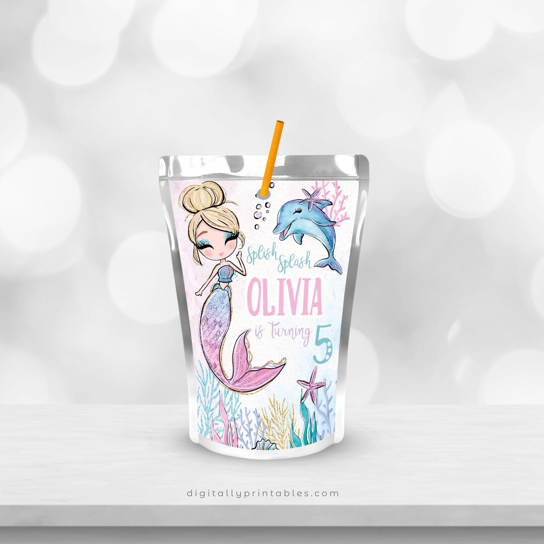 Editable Blonde Mermaid Capri Sun Label, Under the Sea Party (printable ...