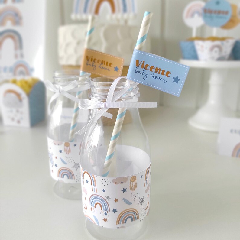 Editable Boho Rainbow Bottle Labels & Flags – Digital Party Decorations ...