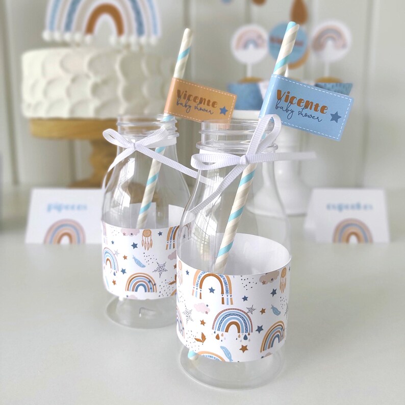 Editable Boho Rainbow Bottle Labels & Flags – Digital Party Decorations ...