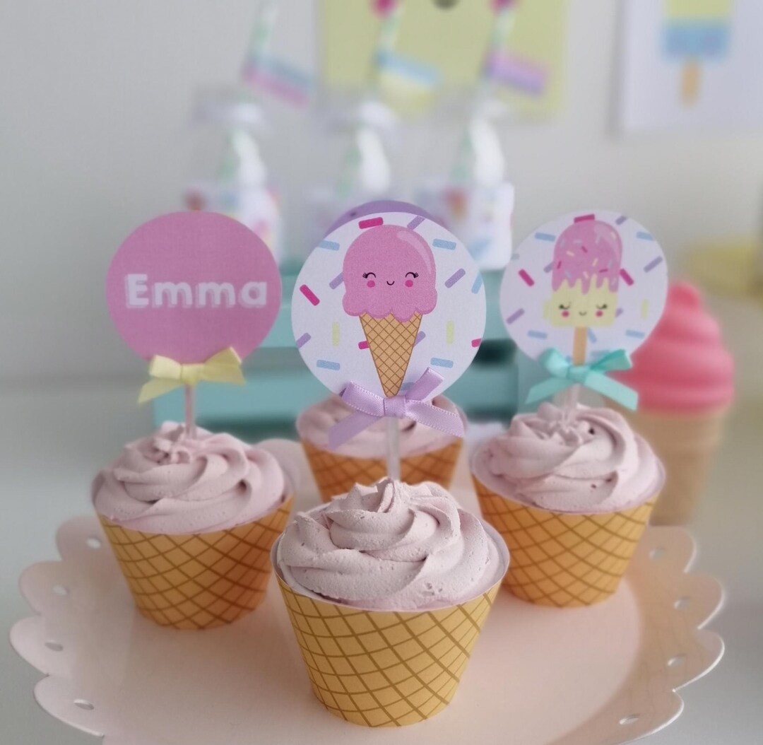 Ice Cream Cupcake Toppers | Two Sweet Party | Ice Cream Social Birthday ...