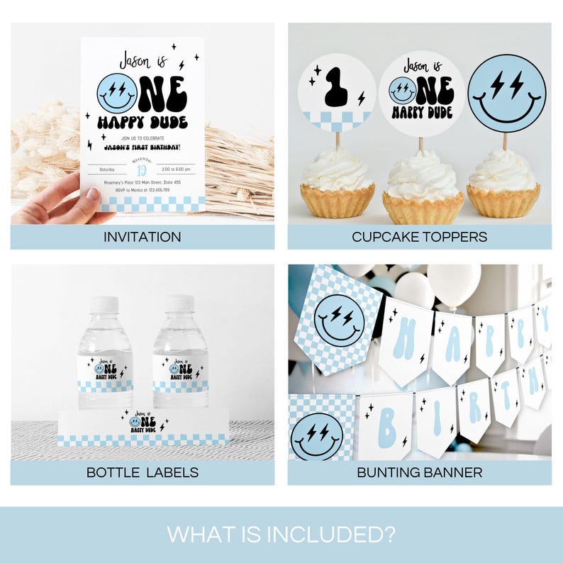 One Happy Dude Blue Birthday Bundle, One Happy Year Boy, Editable ...