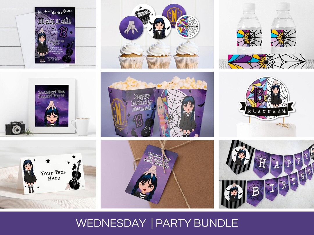Editable Wednesday Addams Birthday Bundle Printable Party Decor ...